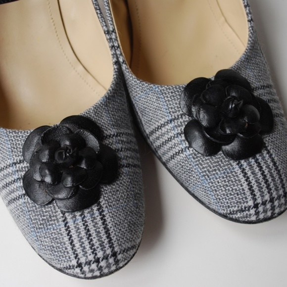 Faconnable | Shoes | Faconnable Gray Plaid Pumps 3d Flower Size 85m ...